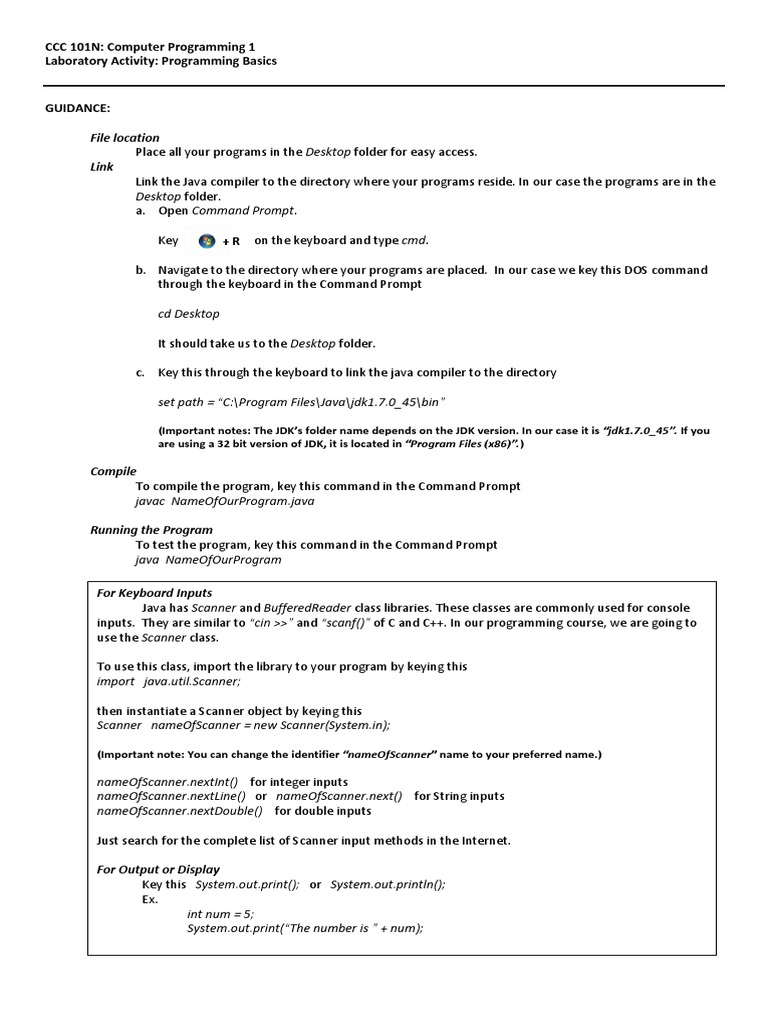 File Location Link: CCC 101N: Computer Programming 1 Laboratory Activity: Programming Basics ...