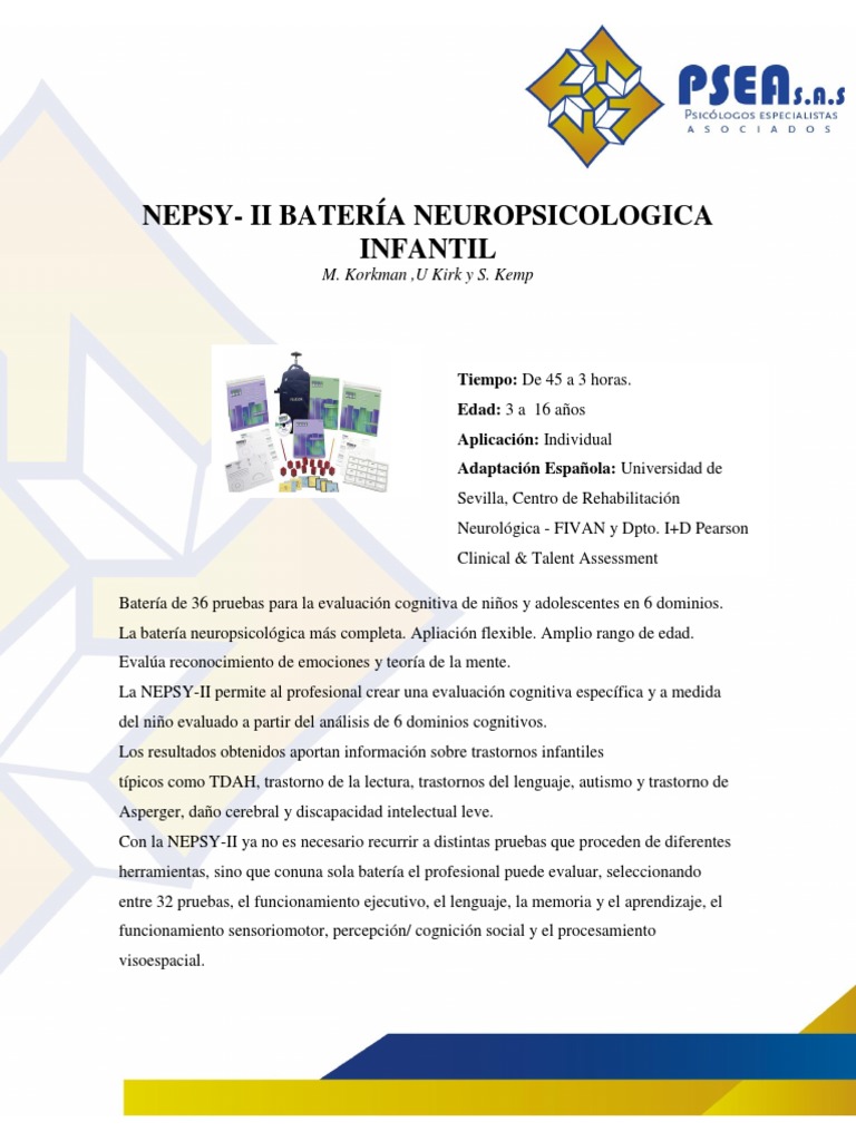 Nepsy - Ii-Batería-Neuropsicologica-Infantil PDF | PDF | Síndrome de ...