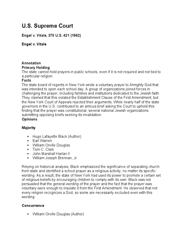 Engel v. Vitale 370 U.S. 421 1962 | PDF
