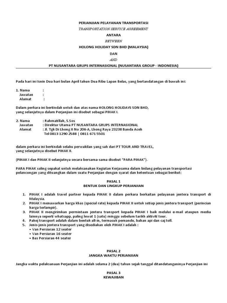 Contoh MOU Kerjasama Dengan Travel | PDF