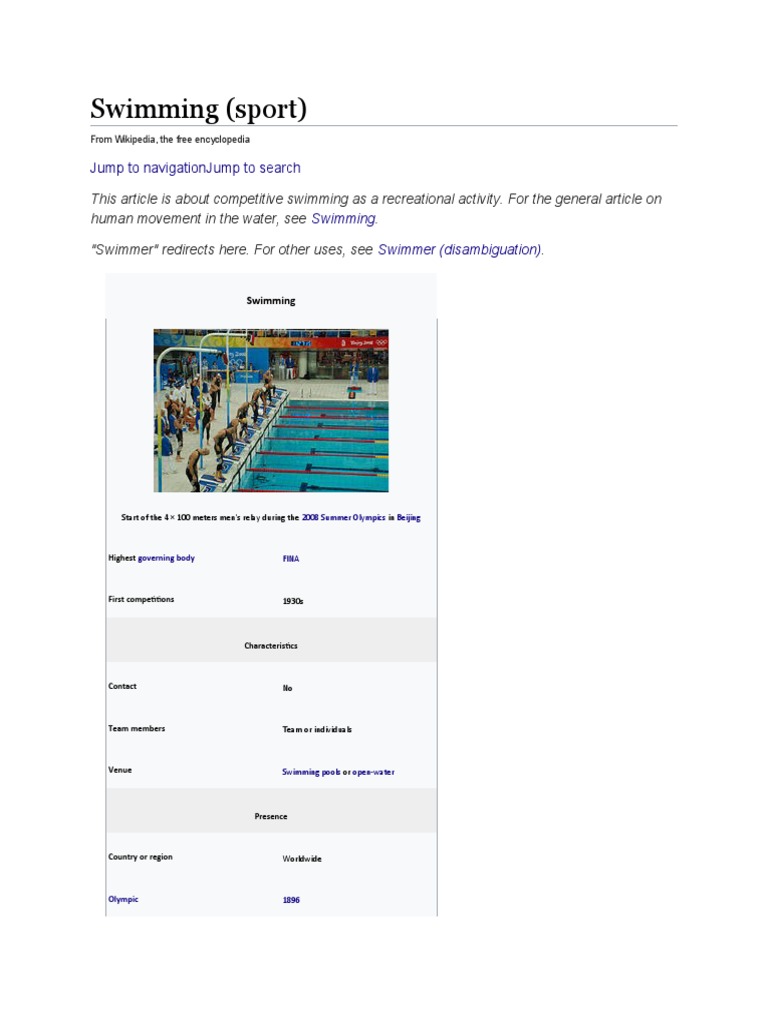 Swimming (Sport) : Jump To Navigationjump To Search | PDF