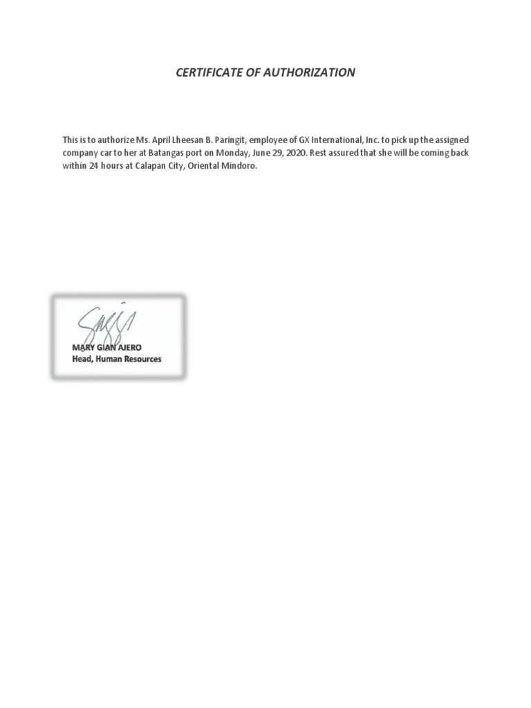 Authorization for Car Pickup | PDF