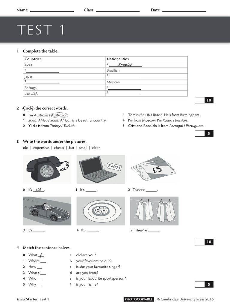 Think Starter Test1 | PDF | Sports