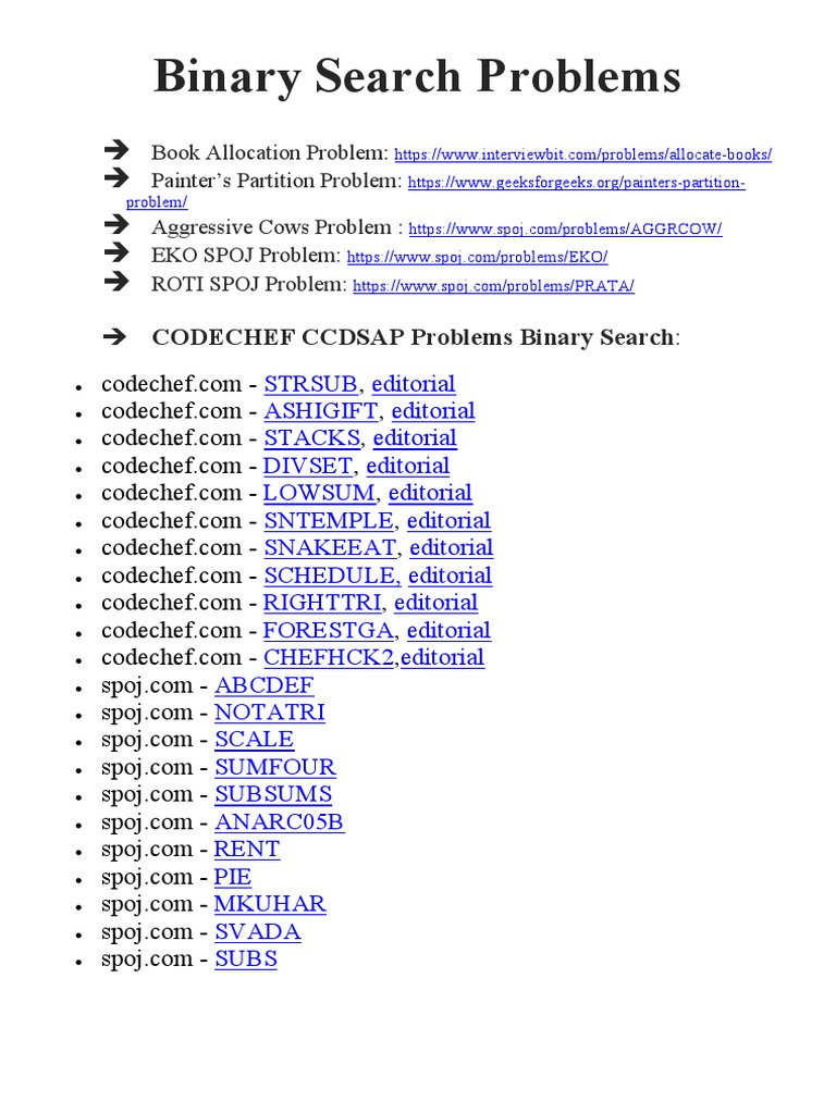 CODECHEF CCDSAP Problems Binary Search | PDF