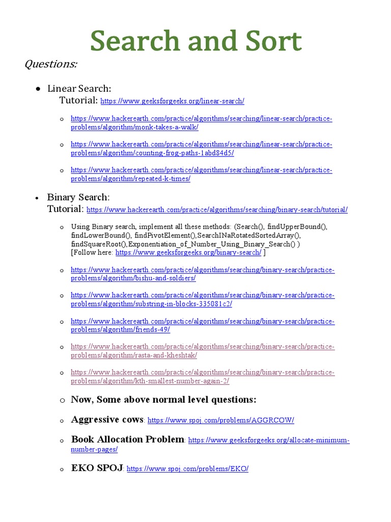 Search and Sort: Questions | PDF | Mathematical Logic | Combinatorics