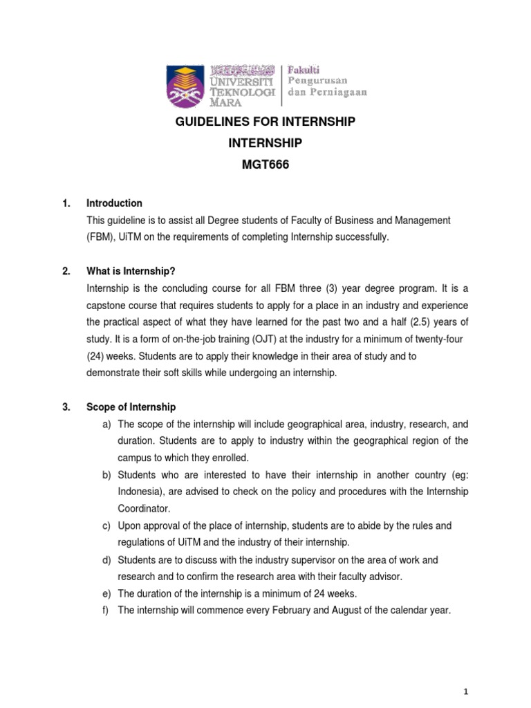 Guidelines For Internship Internship MGT666 | PDF | Turnitin ...