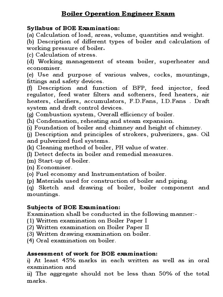 Boiler Operation Engineer Exam: Syllabus of BOE Examination | PDF