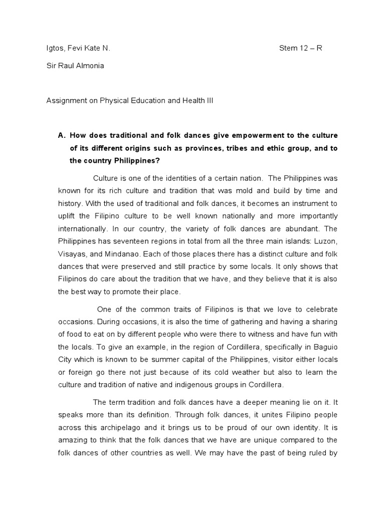 Pe Assignment | PDF | Folk Music | Philippines