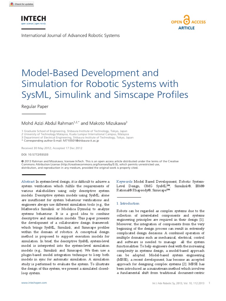 Model-Based Development and Simulation For Robotic Systems With Sysml, Simulink and Simscape ...