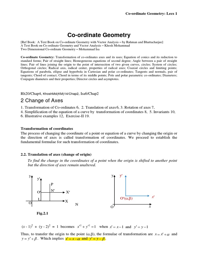Co-Ordinate Geometry: 2 Change of Axes | PDF | Coordinate System ...