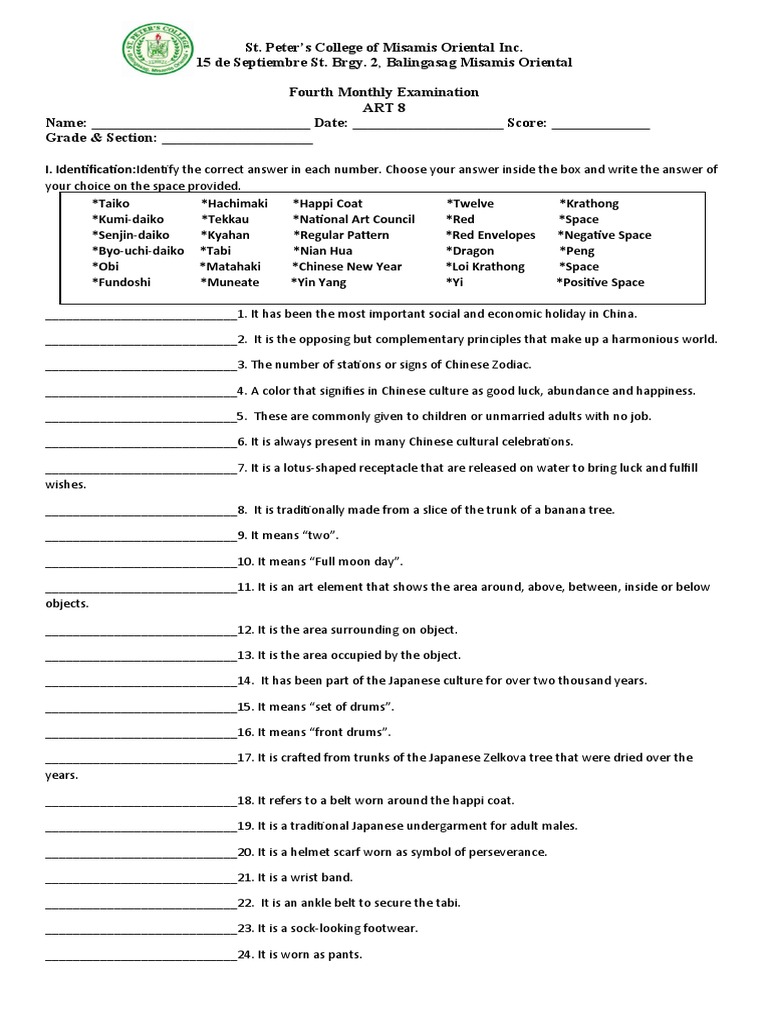 Grade 8 Art TQ | PDF | Clothing