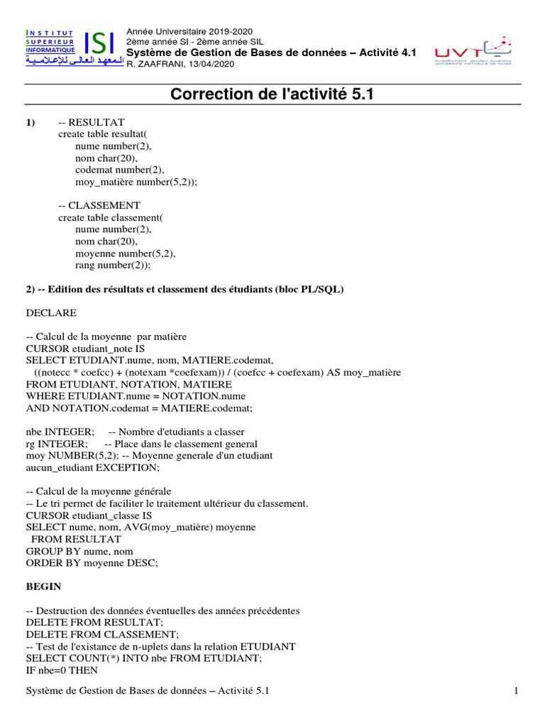 Gestion des résultats étudiants en PL/SQL | PDF | Programmation informatique | Logiciel