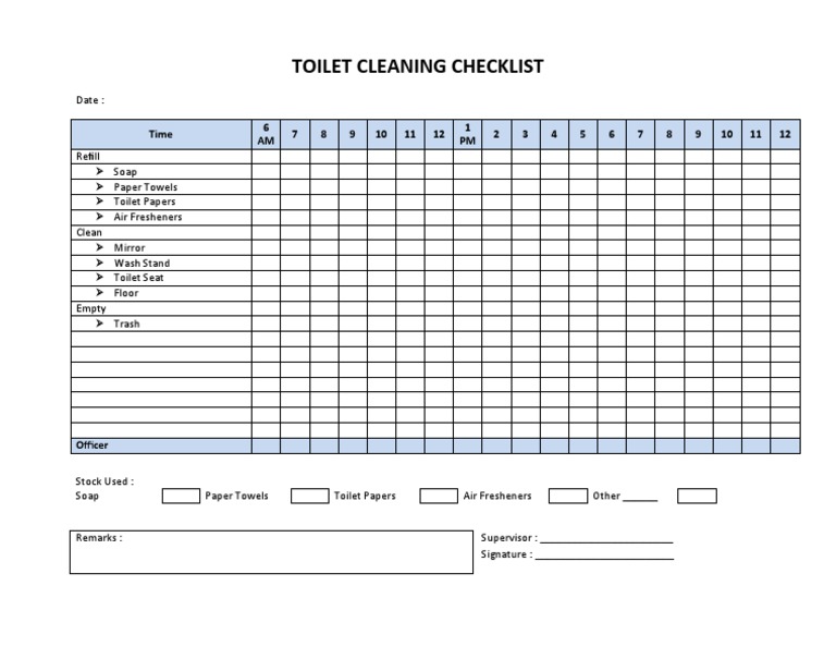Toilet Cleaning Checklist Model 3 | PDF