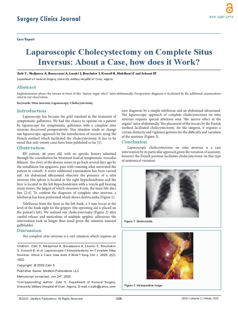 Laparoscopic Cholecystectomy On Complete Situs Inversus About A Case How 468 | PDF | Surgery ...