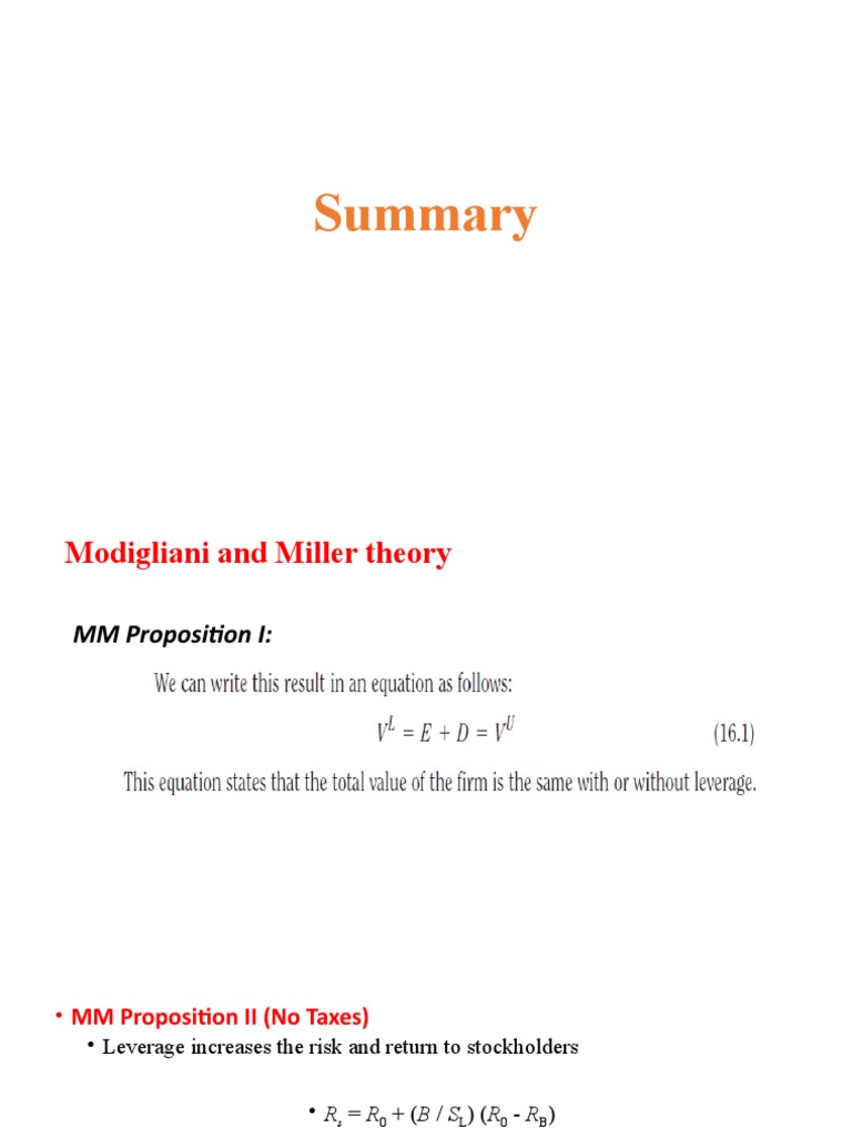 Modigliani-Miller theory explained | PDF | Dividend | Capital Structure