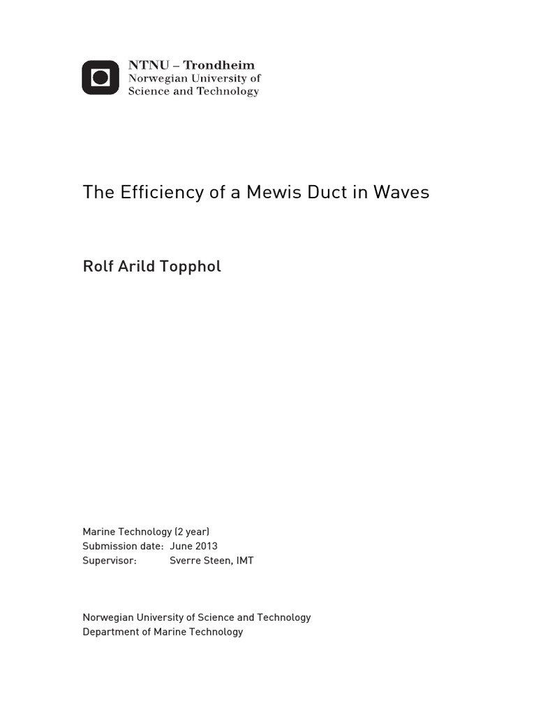 The Efficiency of A Mewis Duct in Waves: Rolf Arild Topphol | PDF ...