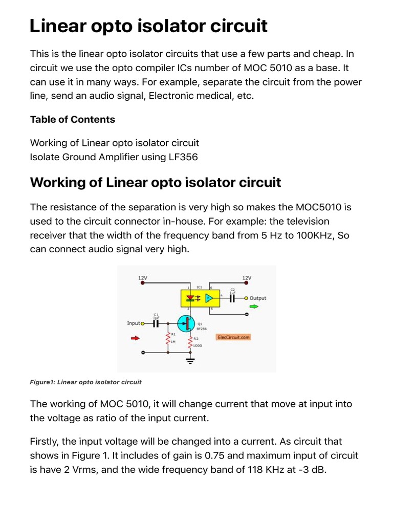 Linear Opto Isolator Circuit | PDF | Electronic Circuits | Amplifier