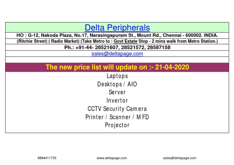 Delta Peripherals: The New Price List Will Update On:-21-04-2020 | PDF ...