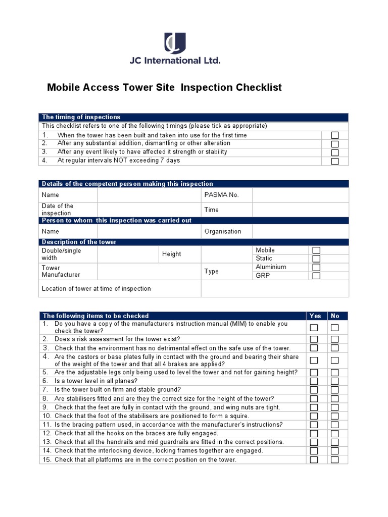 Tower Scaffold Site Inspection Checklist v2.01 Dec 2015 | PDF