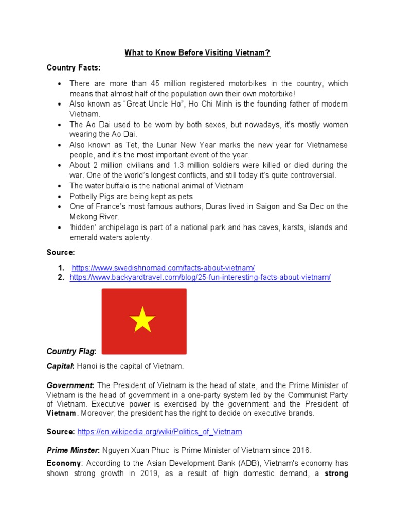 What To Know Before Visiting Vietnam? Country Facts | PDF | Vietnamese ...