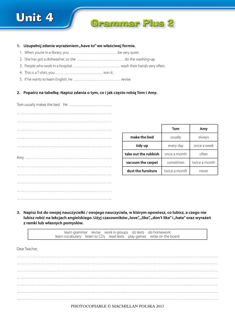 Evolution Plus 2 - Grammar - Plus - 2 - Unit - 04 | PDF | Domestic Life | Cleaning