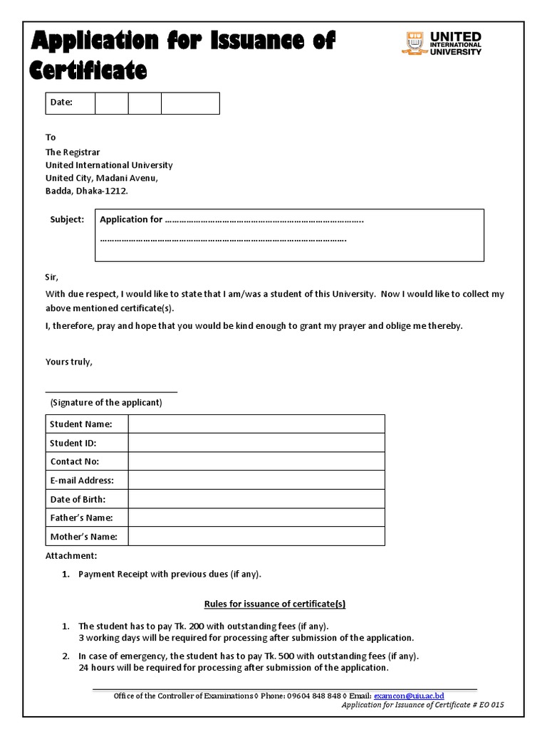 Application For Issuance of Certificate | PDF