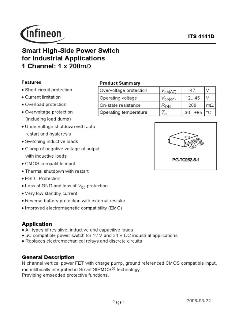 Smart High-Side Power Switch For Industrial Applications 1 Channel: 1 X ...