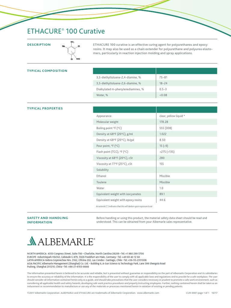 Ethacure 100 Curative: Description | PDF | Polyurethane | Epoxy