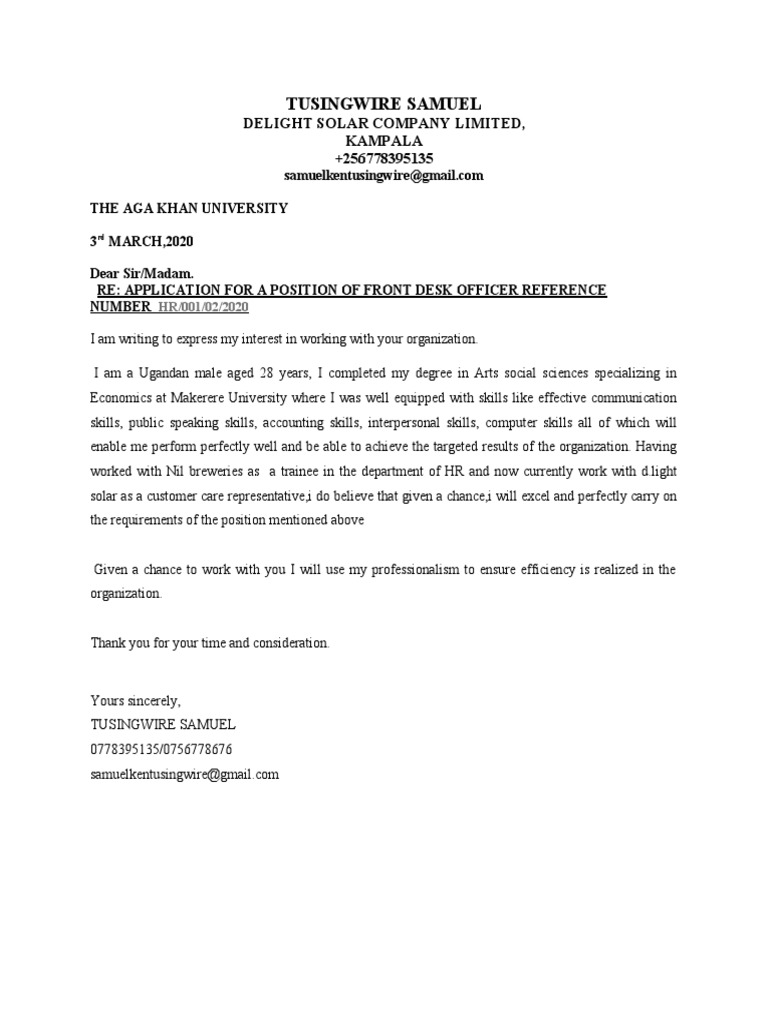 Cover Letter Sam Aga | PDF
