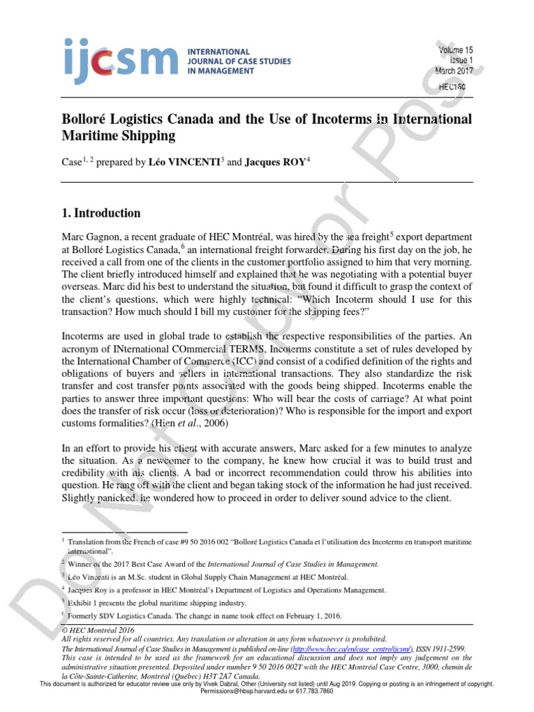 Case - Incoterms (S) | PDF | Cargo | Logistics