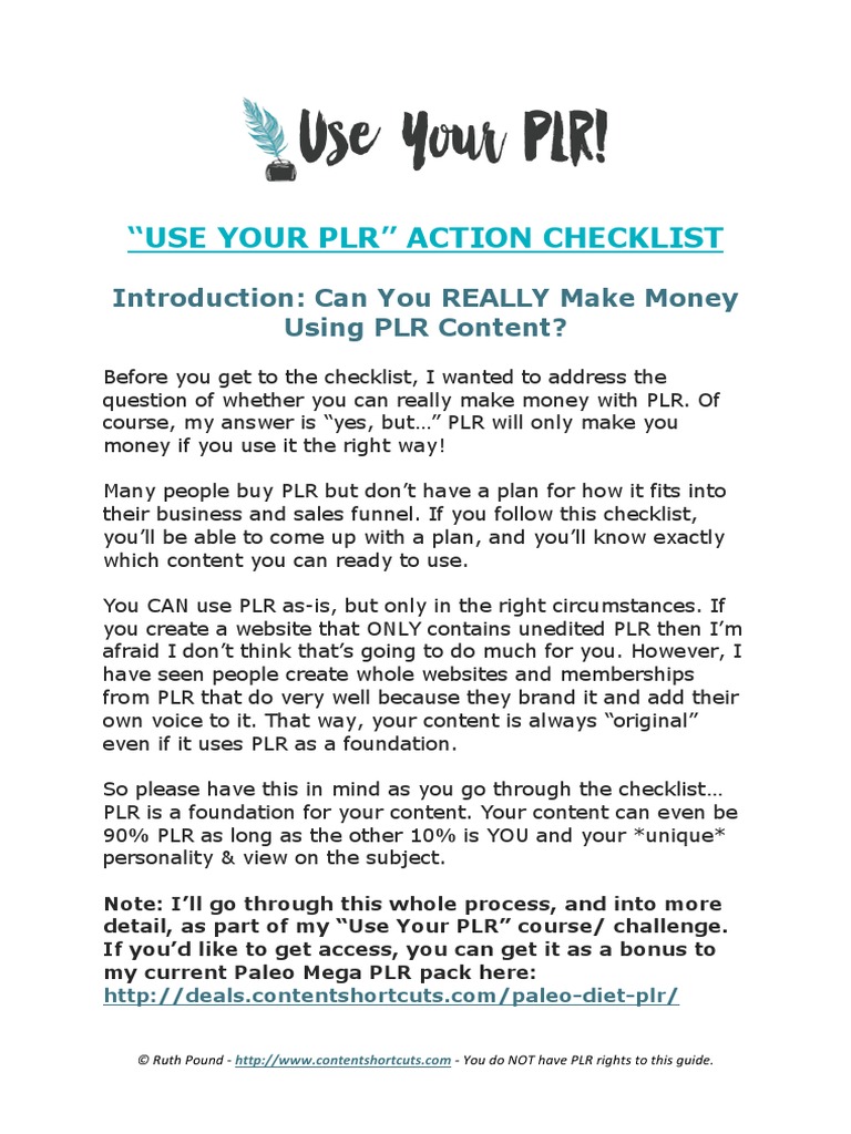 "Use Your PLR" Action Checklist: Introduction: Can You REALLY Make ...