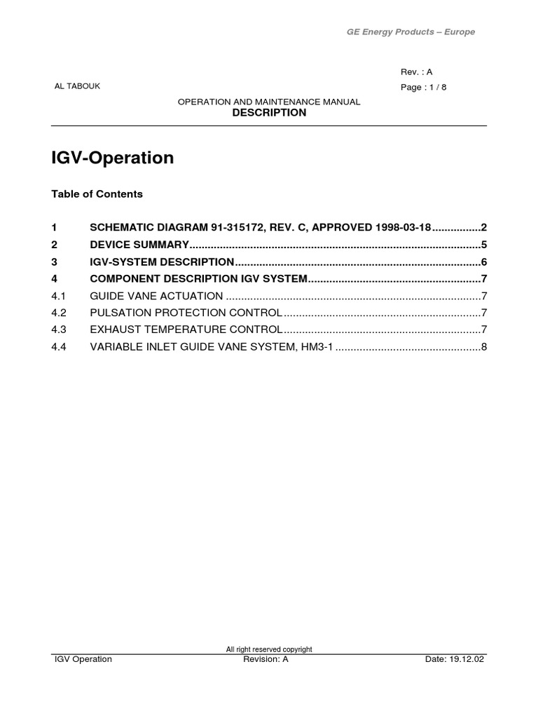 IGV-Operation: Rev.: A Page: 1 / 8 Operation and Maintenance Manual ...