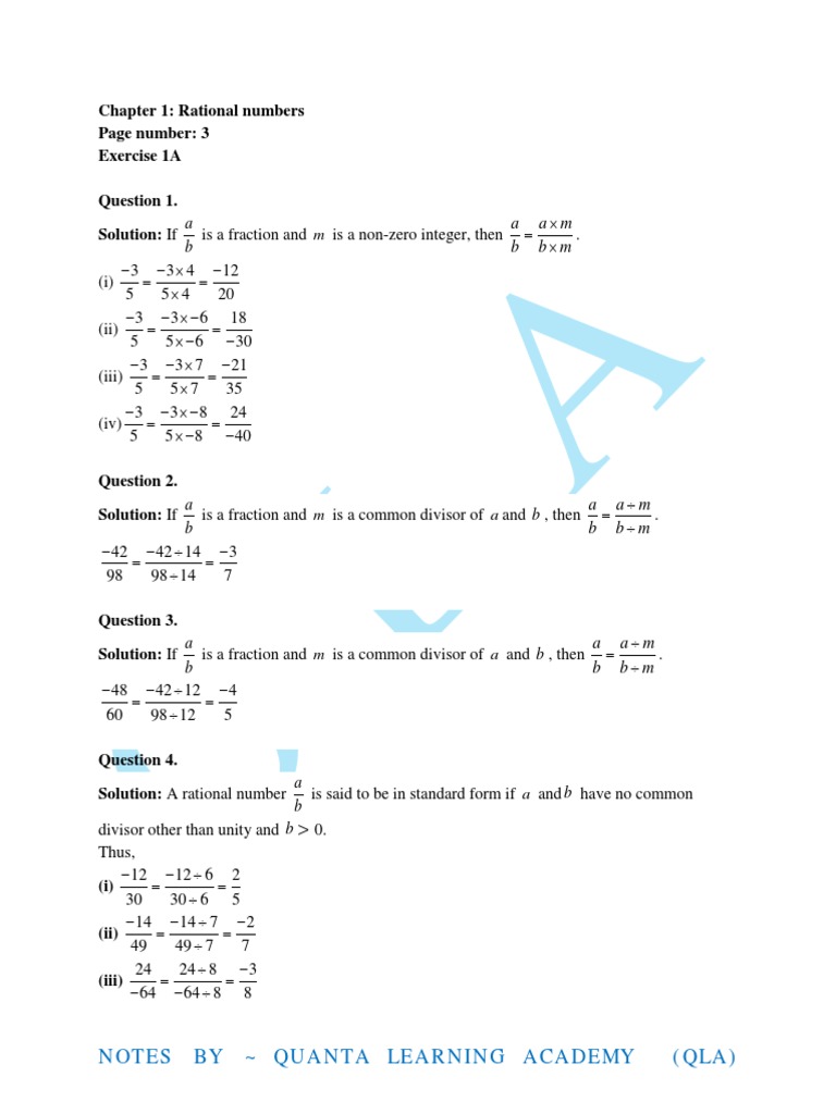 Chapter-1 Rational Numbers | PDF