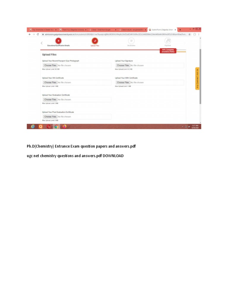 PH.D (Chemistry) Entrance Exam Question Papers and Answers - PDF Ugc ...