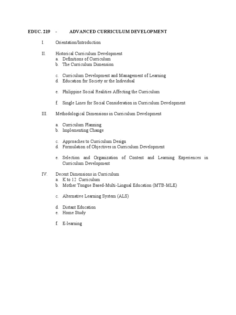 EDUC. 219 - Advanced Curriculum Development | PDF