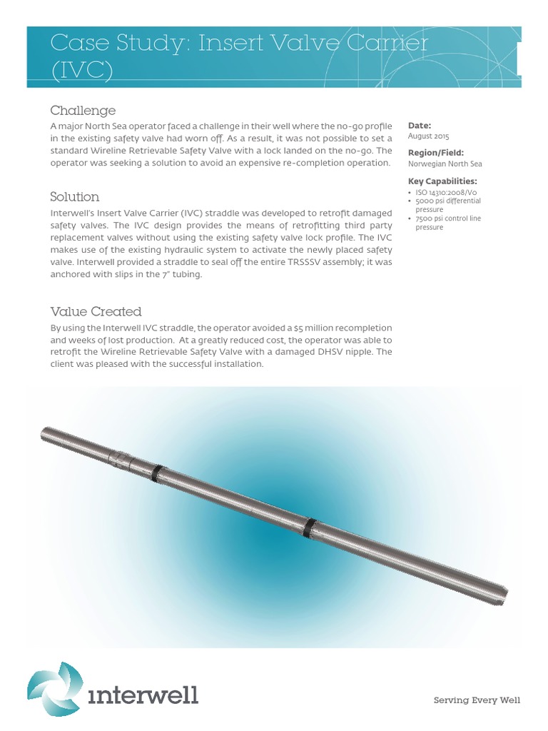 INTERWELL Case Study IVC Without Use of Existing Safety Lock Profile | PDF