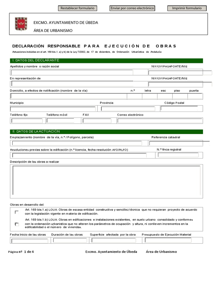 Modelo Declaracion Responsable EJECUCIÓN de OBRAS | PDF | Planificación ...