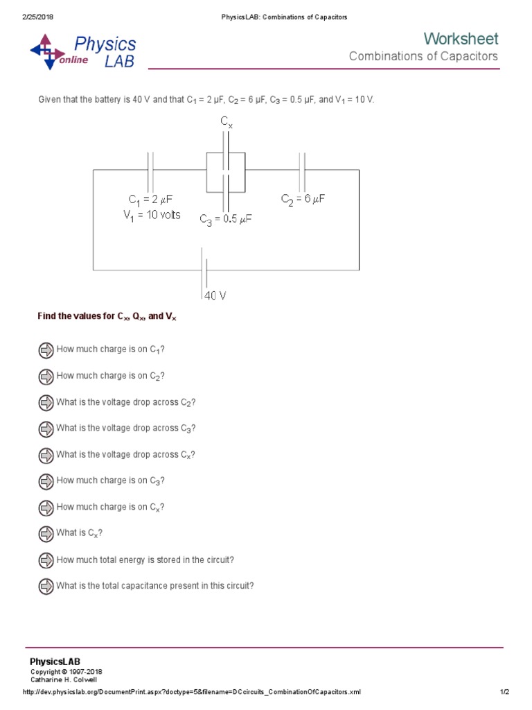 PhysicsLAB - Combinations of Capacitors | PDF