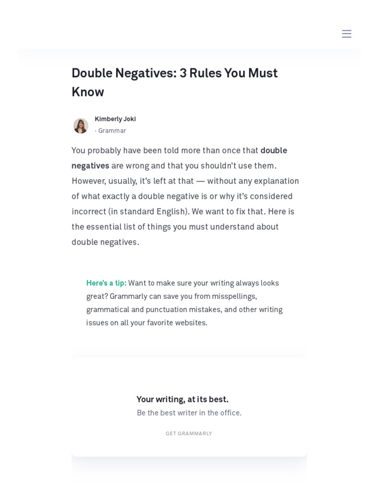 Double Negatives in English - 3 Rules You Must Know - Grammarly PDF ...