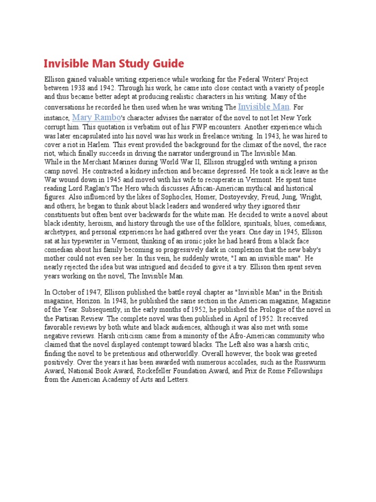 Invisible Man Study Guide | PDF