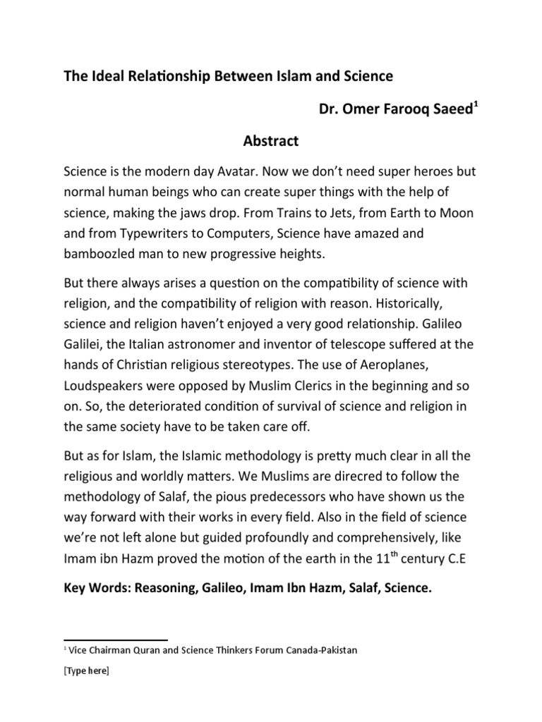 Ideal Relationship Between Islam and Science by Dr. Omer Farooq Saeed ...