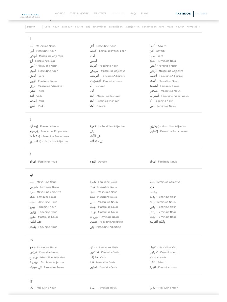 Duolingo Vocabulary Arabic Duome - Eu | PDF | Noun | Adjective