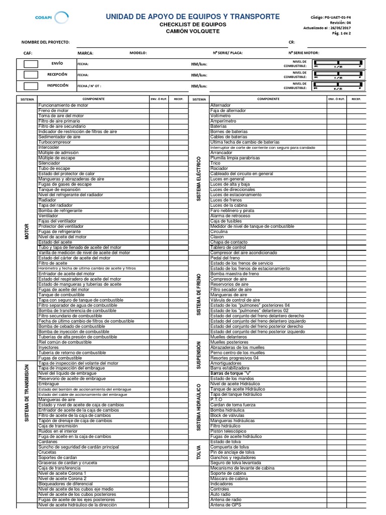 Checklist para Camión Volquete | PDF
