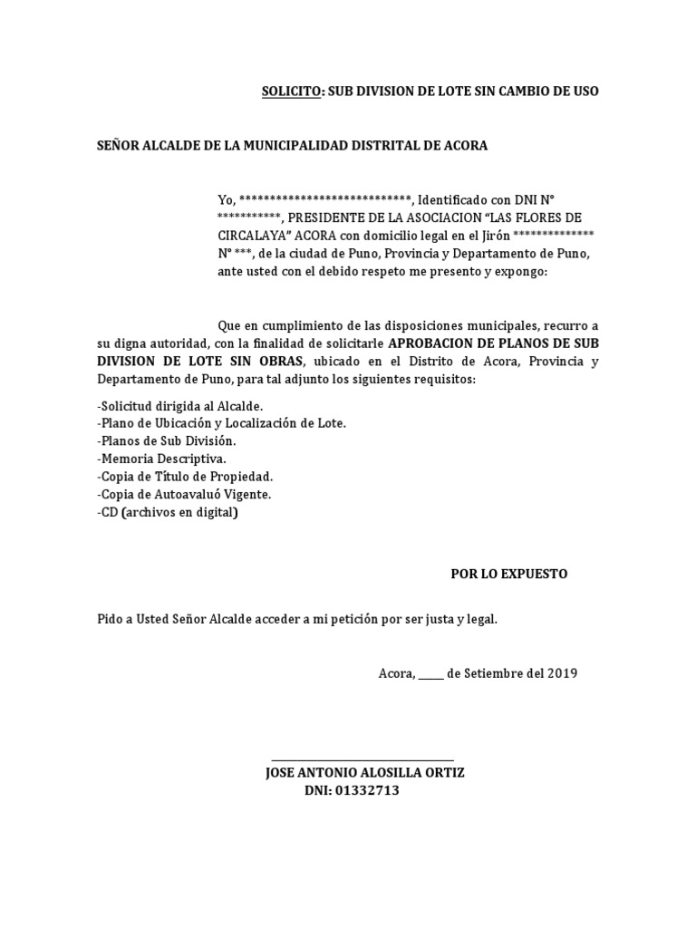 Solicitud Acora SubDivision | PDF