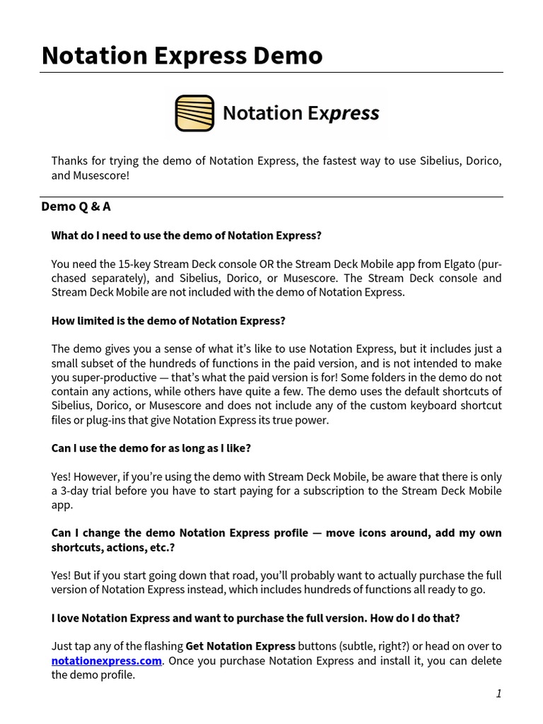 Notation Express Documentation Demo PDF | PDF