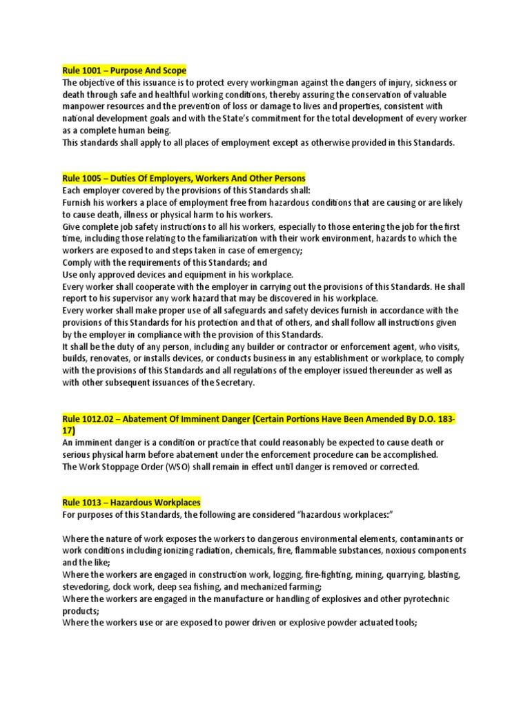 Occupational Safety Standards Overview | PDF