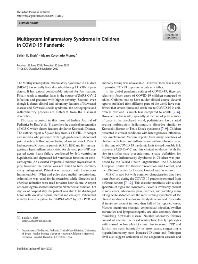 Multisystem Inflammatory Syndrome in Children | PDF | Inflammation | C ...