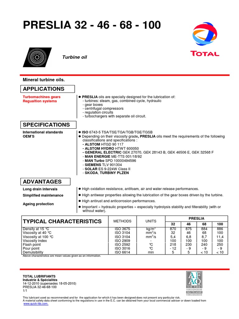 Total Preslia 32 46 | PDF | Motor Oil | Lubricant