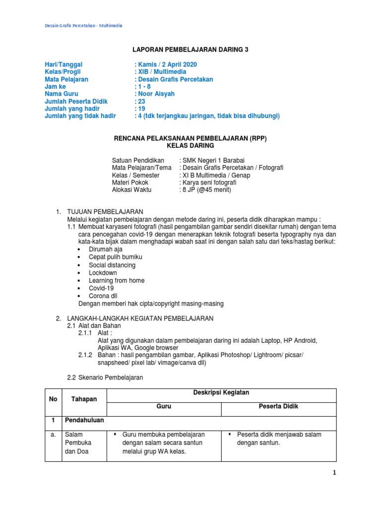 RPP 1 Lembar DGP New | PDF