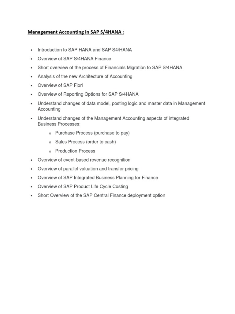 Management Accounting in SAP S/4HANA | PDF